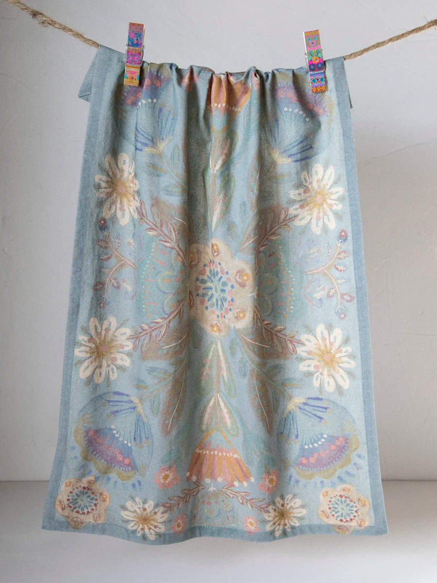 Natural Life Kitchen Dish Towel - Dusty Blue Folk Flower – Anne-Paige