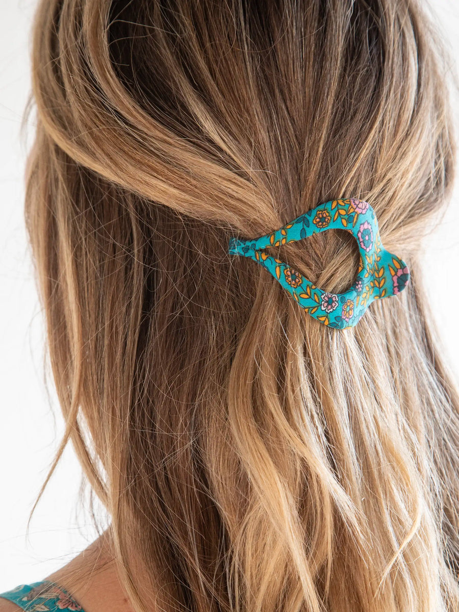 Natural Life® Floral Fabric Boho Hair Clip - Turquoise Cream Floral ...
