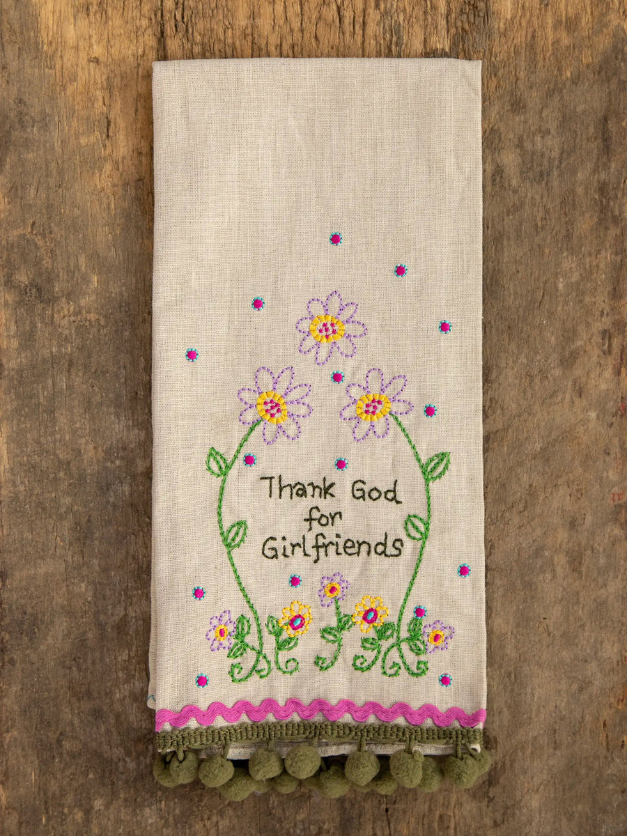 Natural Life Linen Embroidered Hand Towel - Girlfriends – Anne-Paige