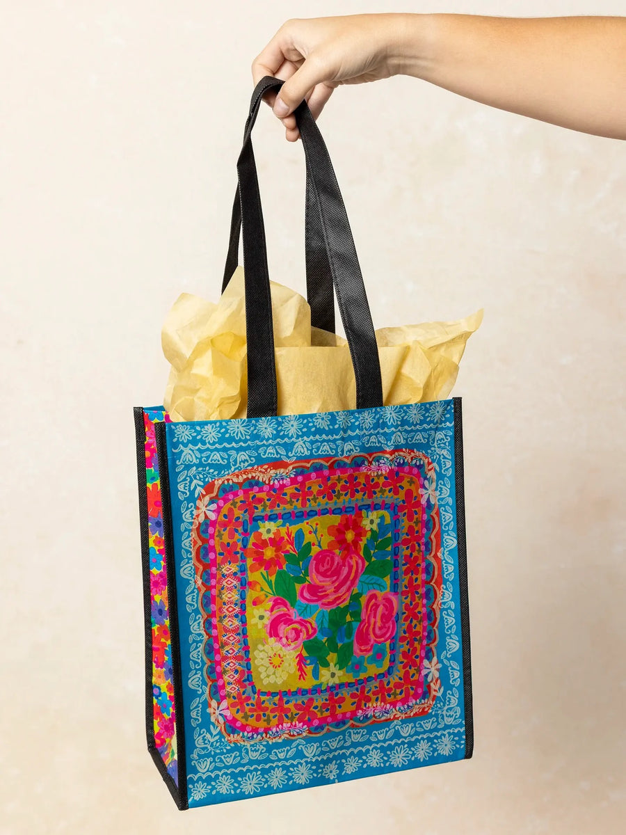 Natural Life Recycled Large Happy Bags - Teal Flower Bouquet – Anne-Paige